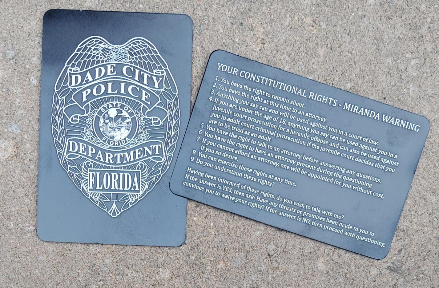 Custom laser engraved Metal law enforcement Miranda Warning Cards ...