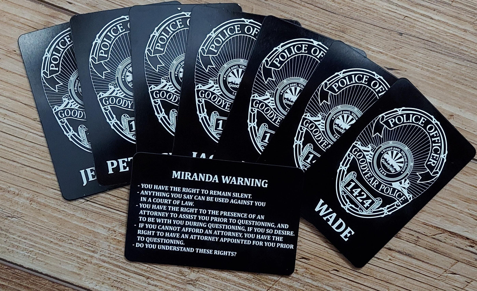 Custom laser engraved Metal law enforcement Miranda Warning Cards ...