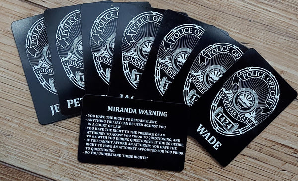 Custom laser engraved Metal law enforcement Miranda Warning Cards ...